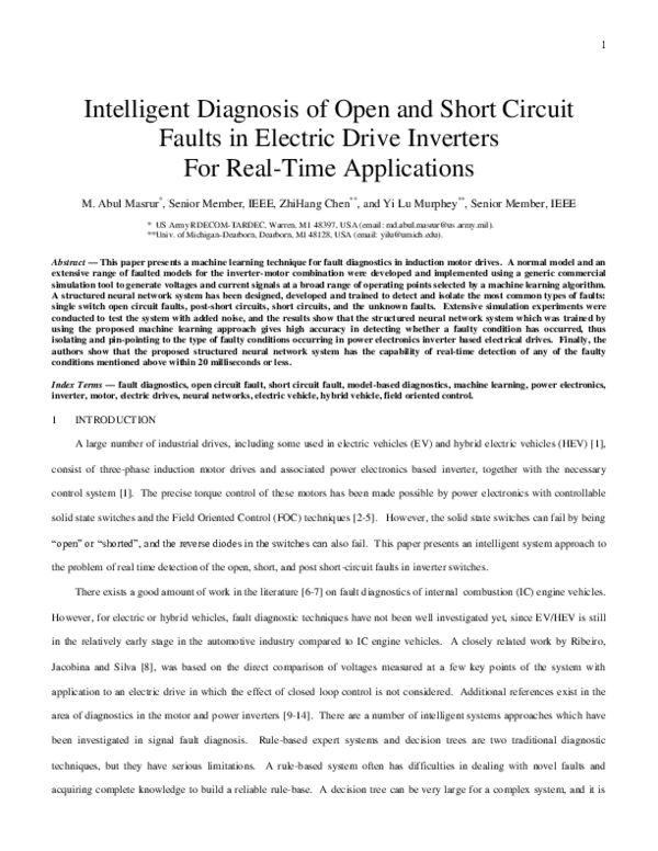 Pdf Intelligent Diagnosis Of Open And Short Circuit Faults In Electric Drive Inverters For