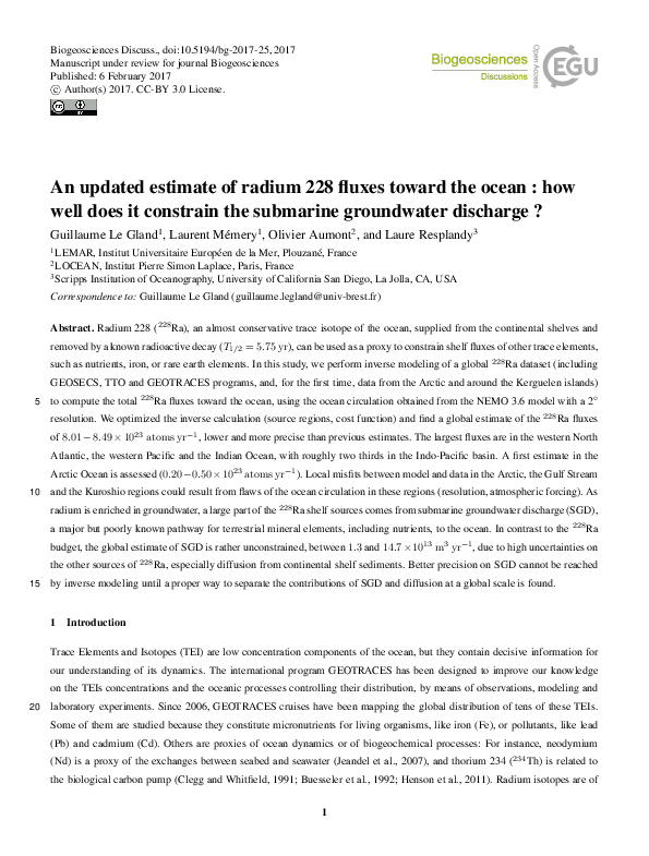 (PDF) An updated estimate of radium 228 fluxes toward the ocean: how ...