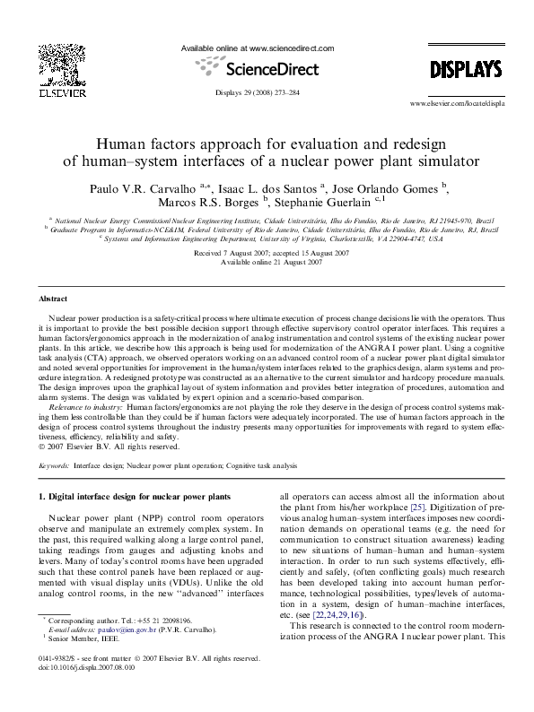 (PDF) Human factors approach for evaluation and redesign of human ...