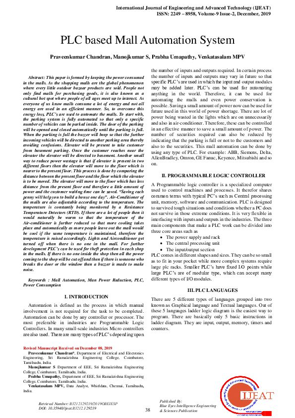 (PDF) PLC based Mall Automation System
