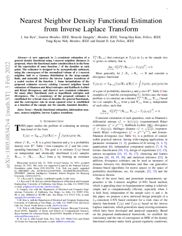 Nearest Neighbor Density Functional Estimation From Inverse Laplace Transform