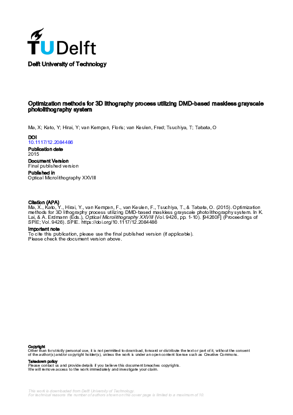 Pdf Optimization Methods For 3d Lithography Process Utilizing Dmd