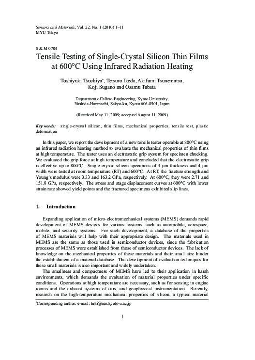 Tensile Testing of Single-Crystal Silicon Thin Films at 600 oC Using ...