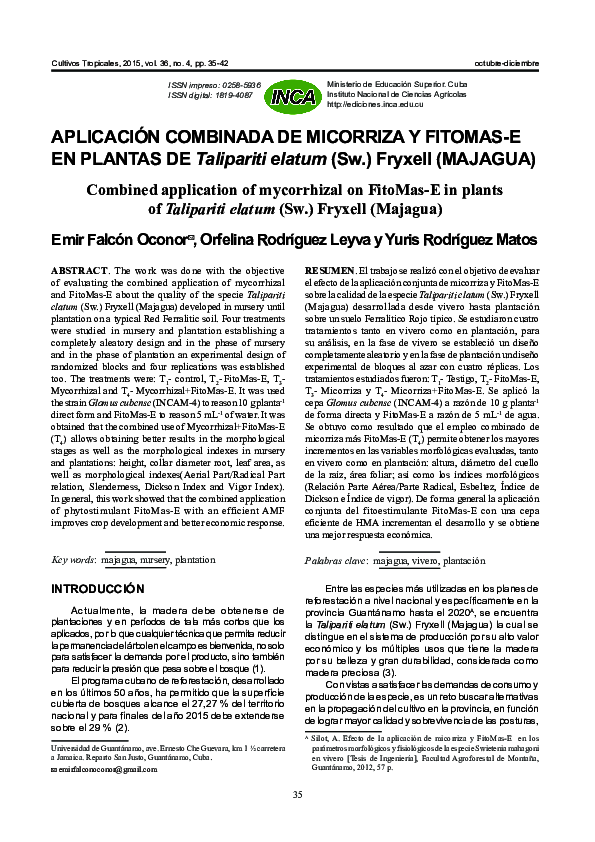 (PDF) Aplicación combinada de micorriza y FitoMas-E en plantas de ...