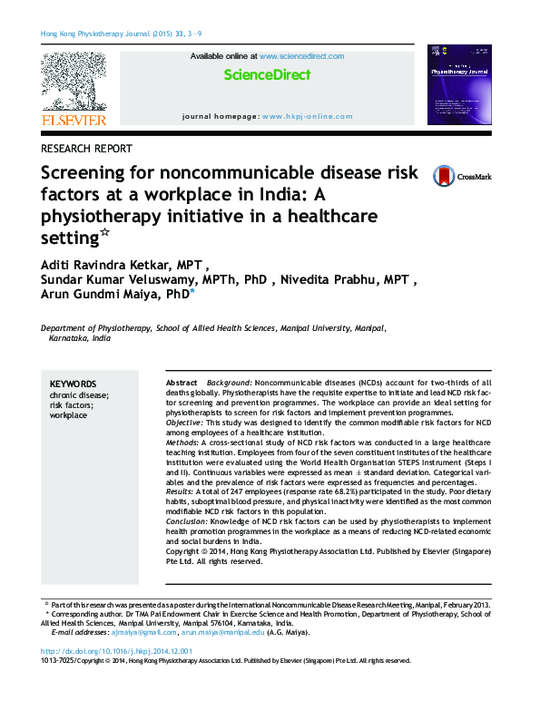 (PDF) Screening of noncommunicable disease risk factors at a workplace ...