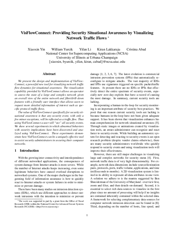 (PDF) VisFlowconnect: providing security situational awareness by visualizing network traffic flows