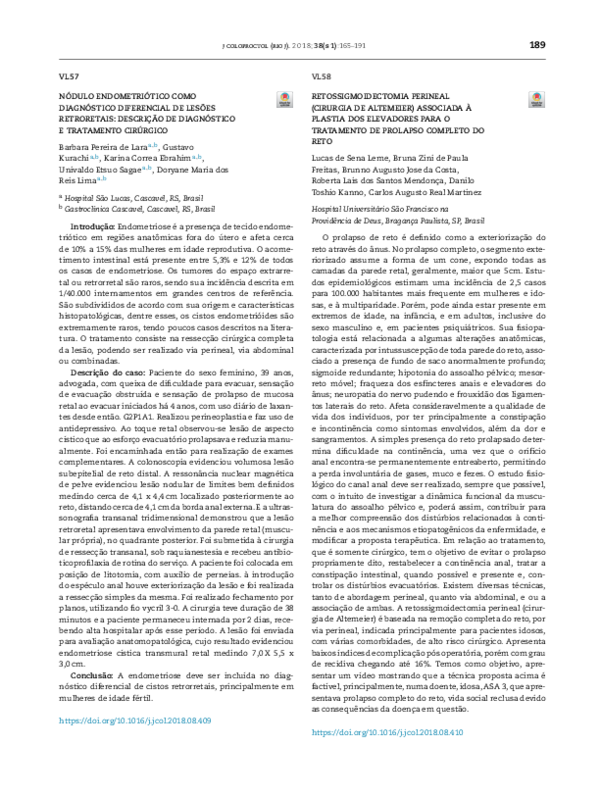 (PDF) Retossigmoidectomia Perineal (Cirurgia De Altemeier) Associada À ...