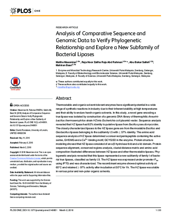 Pdf Analysis Of Comparative Sequence And Genomic Data To Verify