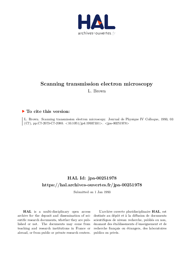 (PDF) Scanning transmission electron microscopy