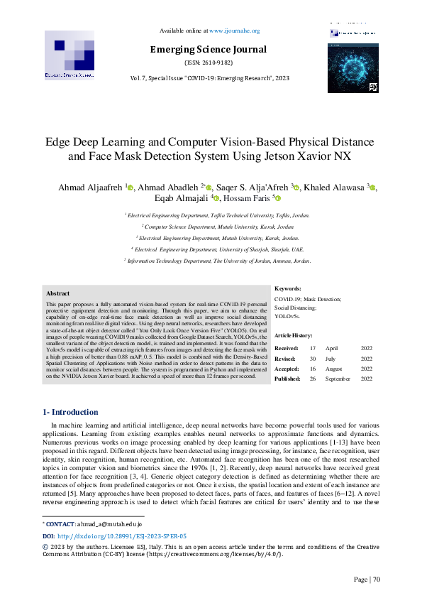 Pdf Edge Deep Learning And Computer Vision Based Physical Distance And Face Mask Detection