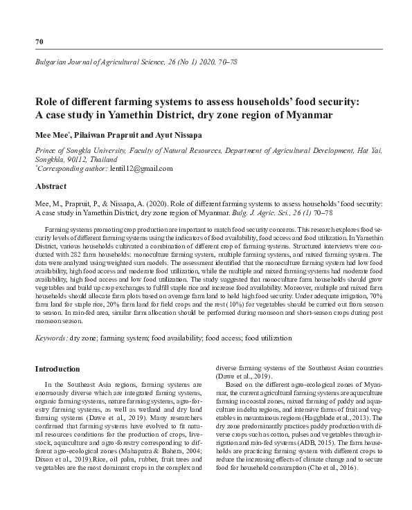 (PDF) Role of different farming systems to assess households food ...