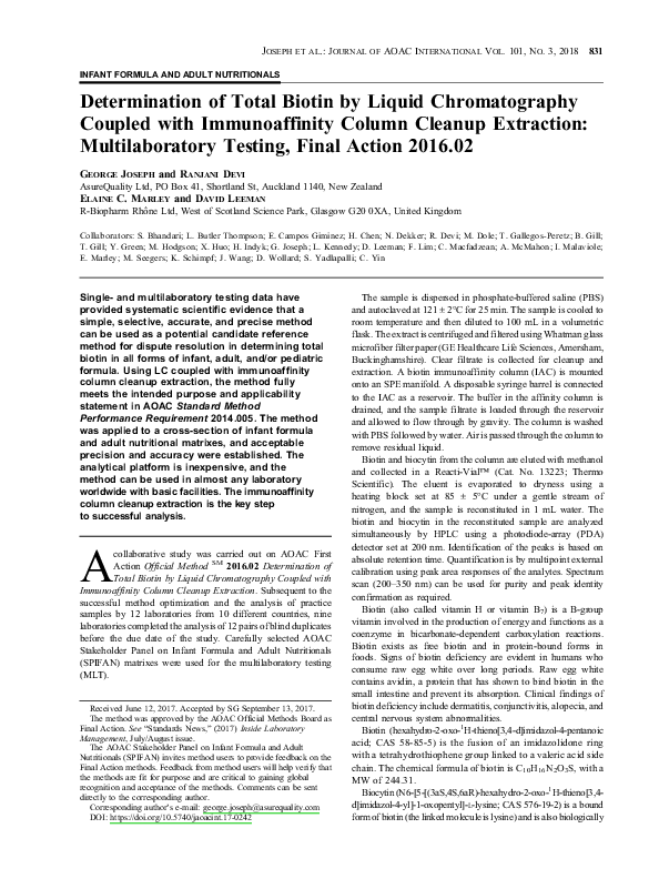 (PDF) Determination of Total Biotin by Liquid Chromatography Coupled ...