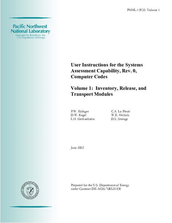 (PDF) User Instructions for the Systems Assessment Capability, Rev. 1 ...