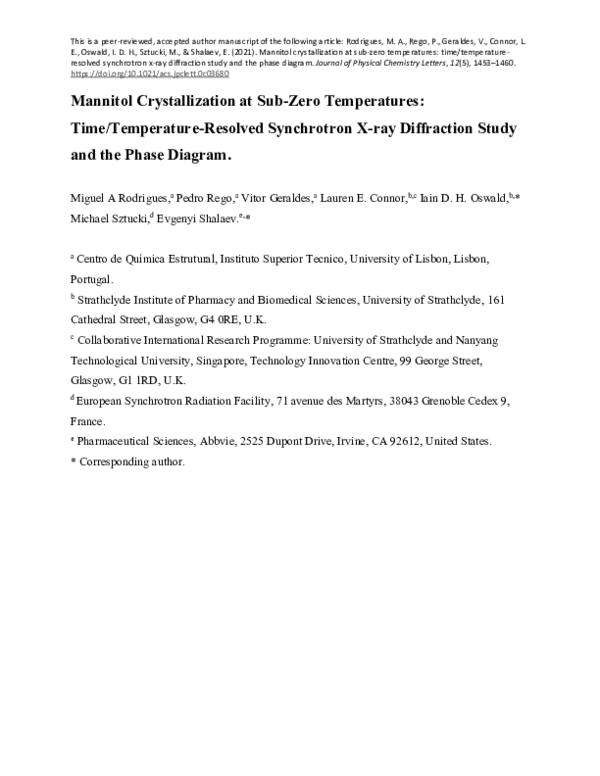 (PDF) Mannitol Crystallization at Sub-Zero Temperatures: Time/Temperature-Resolved Synchrotron X ...