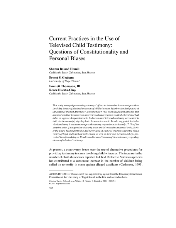 (PDF) Current Practices in the Use of Televised Child Testimony ...
