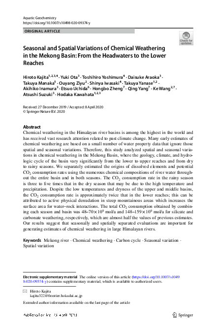 (PDF) Seasonal and Spatial Variations of Chemical Weathering in the ...