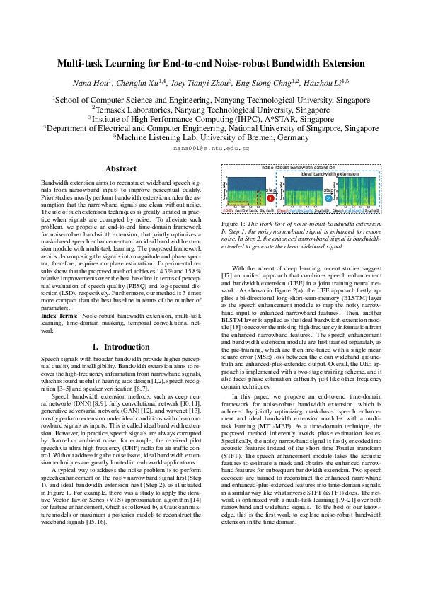 (PDF) Multi-Task Learning for End-to-End Noise-Robust Bandwidth Extension