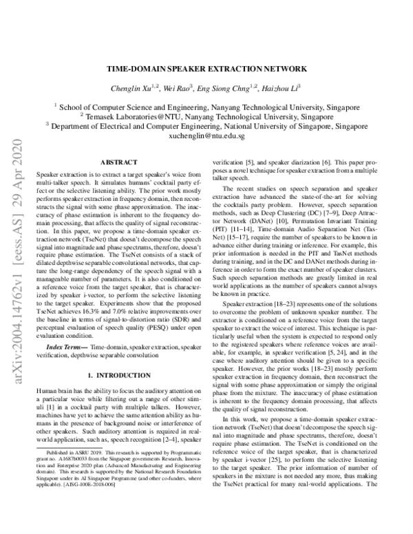 (PDF) Time-Domain Speaker Extraction Network