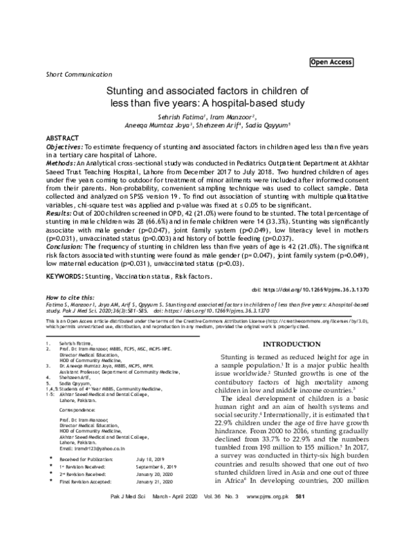 (PDF) Stunting and associated factors in children of less than five ...