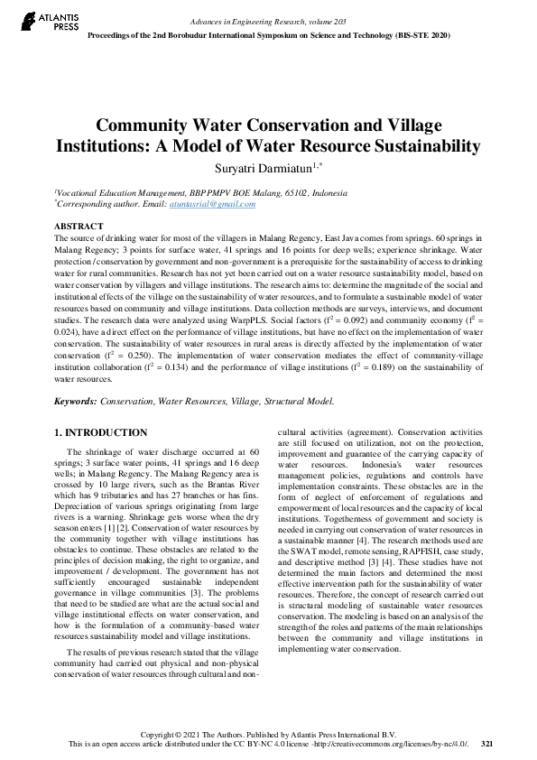 (PDF) Community Water Conservation and Village Institutions: A Model of ...