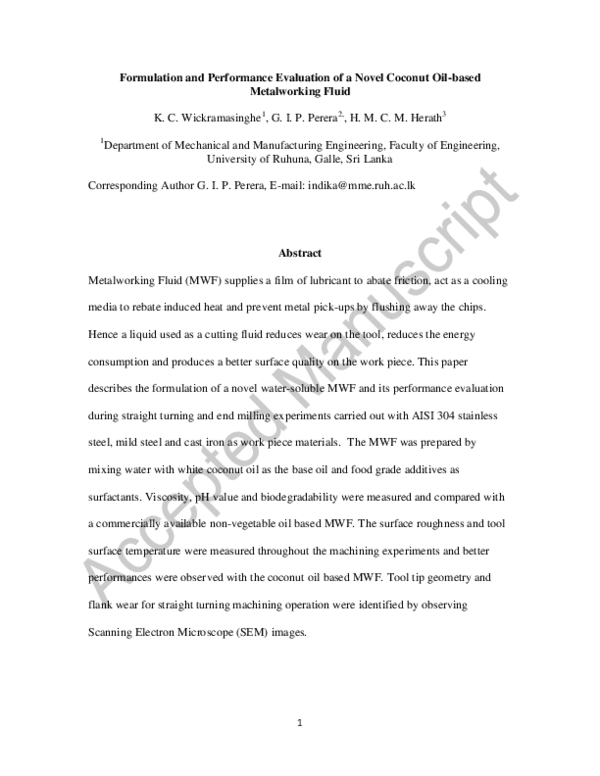 (PDF) Formulation and performance evaluation of a novel coconut oil ...