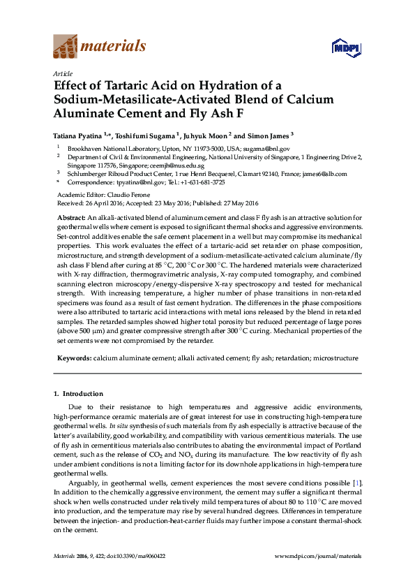 (PDF) Effect of Tartaric Acid on Hydration of a Sodium-Metasilicate-Activated Blend of Calcium ...