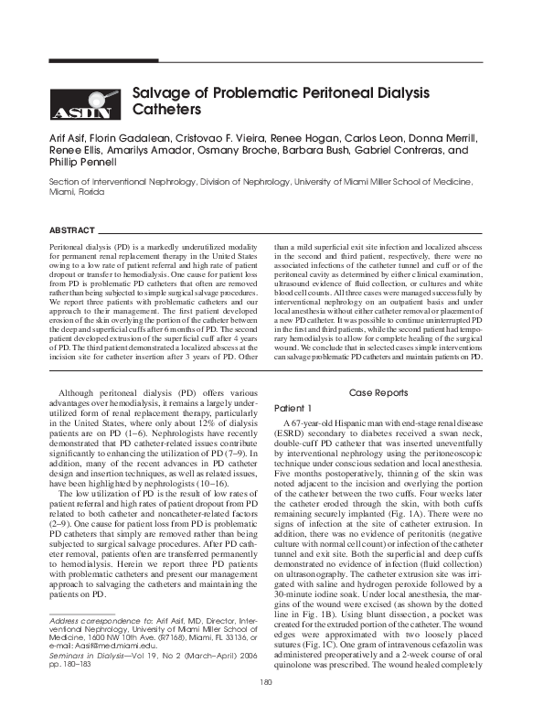 (PDF) Salvage of Problematic Peritoneal Dialysis Catheters