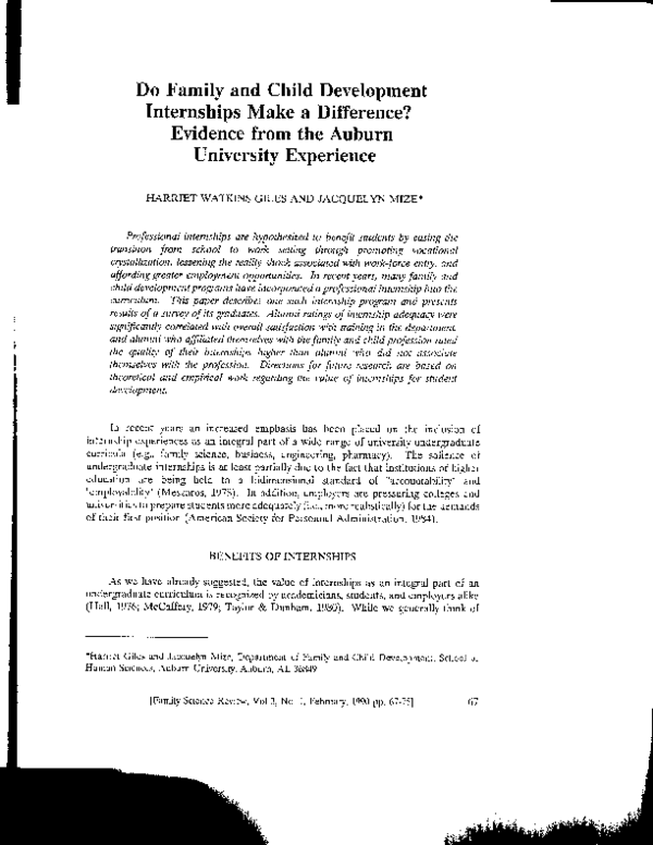 (PDF) Do Family and Child Development Internships Make a Difference ...