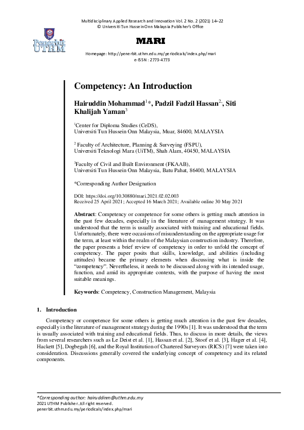 (PDF) Competency: An Introduction