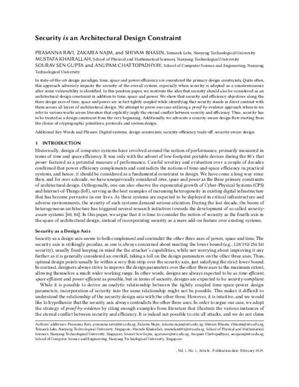 Pdf Security Is An Architectural Design Constraint Prasanna Ravi
