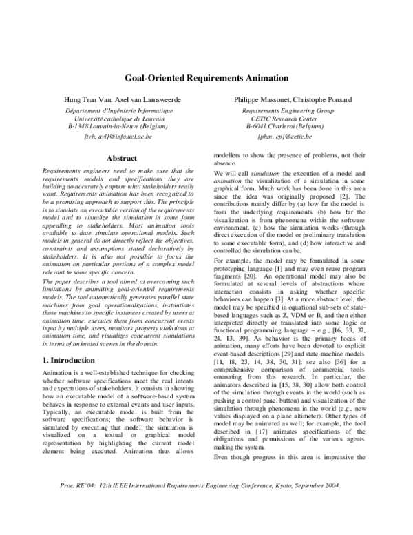 (PDF) Goal-oriented requirements animation