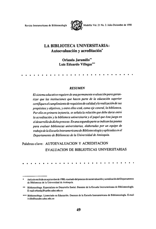 (PDF) La biblioteca universitaria: Autoevaluación y acreditación