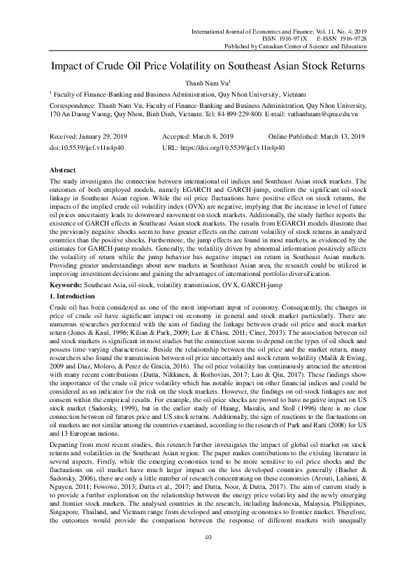 (PDF) Impact of Crude Oil Price Volatility on Southeast Asian Stock Returns
