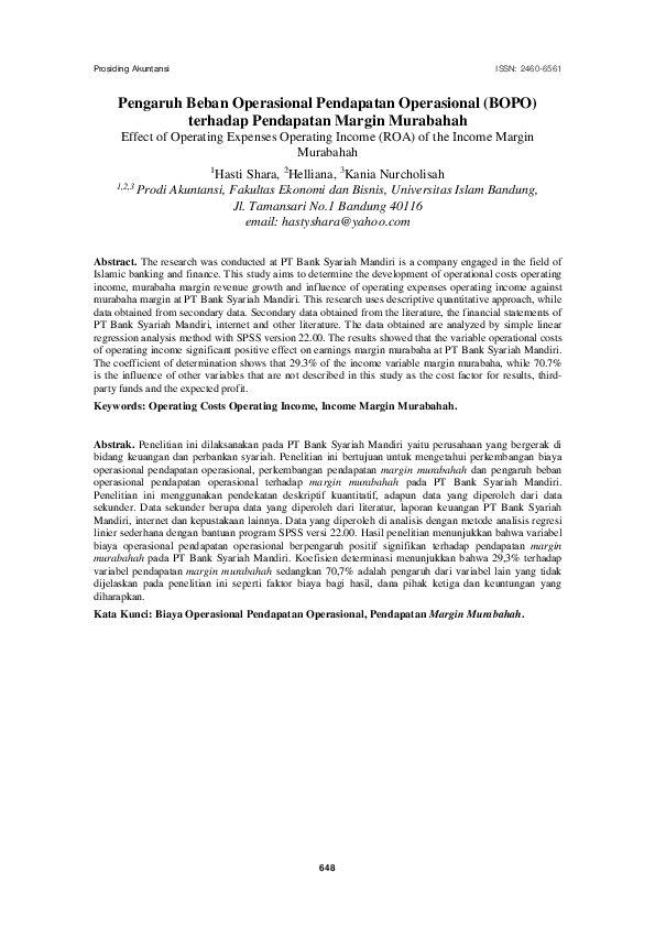 (PDF) Pengaruh Beban Operasional Pendapatan Operasional (BOPO) terhadap ...