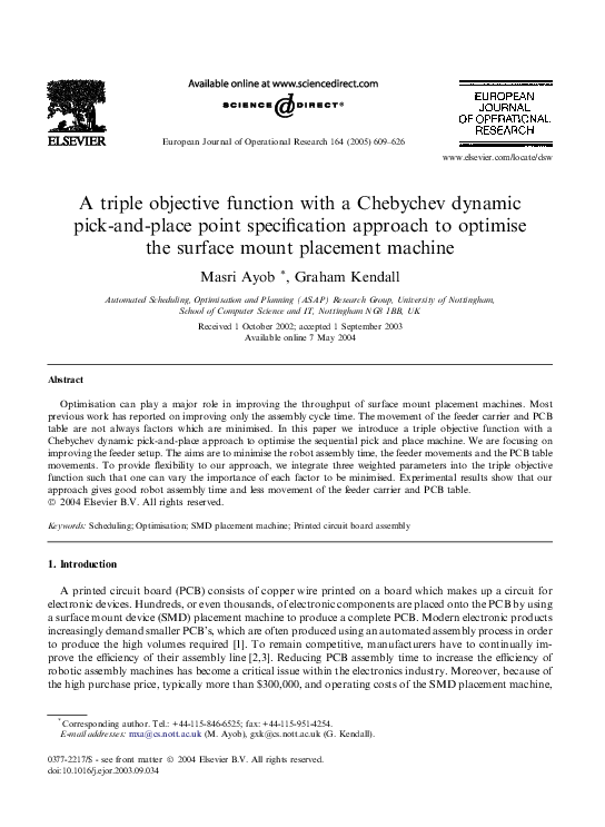 A triple objective function with a Chebychev dynamic pick-and-place ...