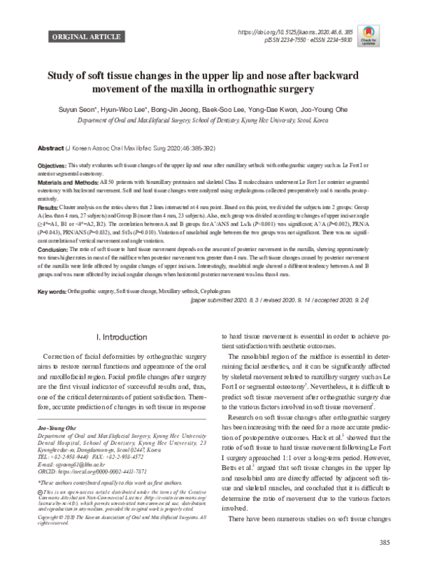 (PDF) Study of soft tissue changes in the upper lip and nose after ...