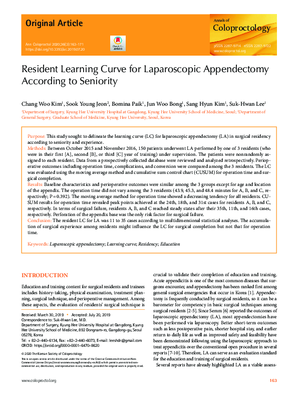 (PDF) Resident Learning Curve for Laparoscopic Appendectomy According ...