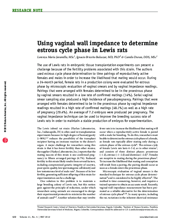 (PDF) Using vaginal wall impedance to determine estrous cycle phase in ...