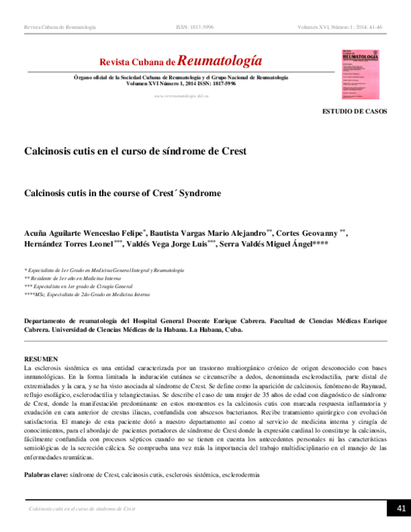 (PDF) Calcinosis cutis en el curso de síndrome de Crest