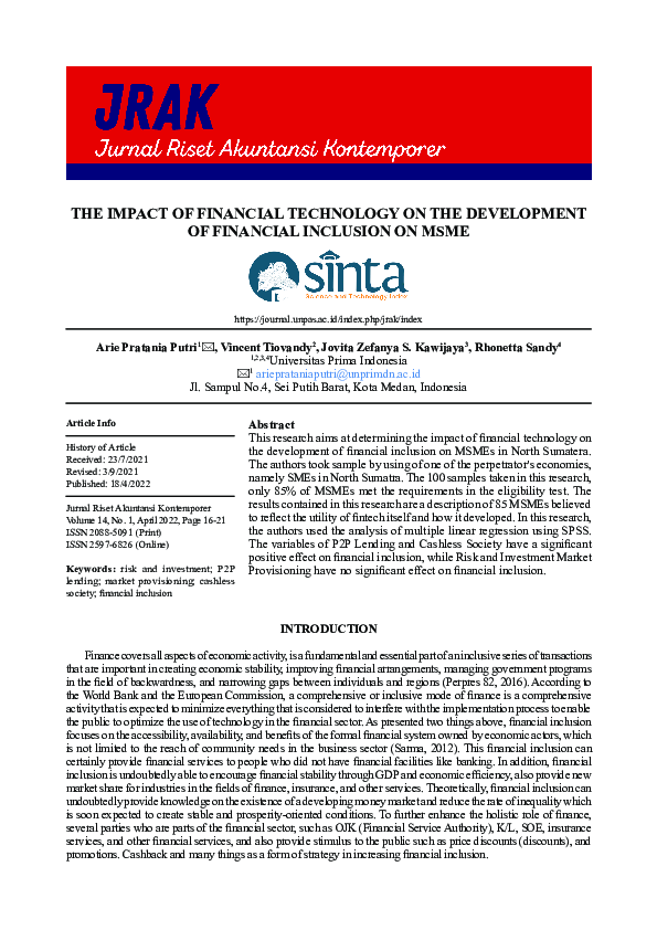 (PDF) The Impact of Financial Technology on the Development of ...