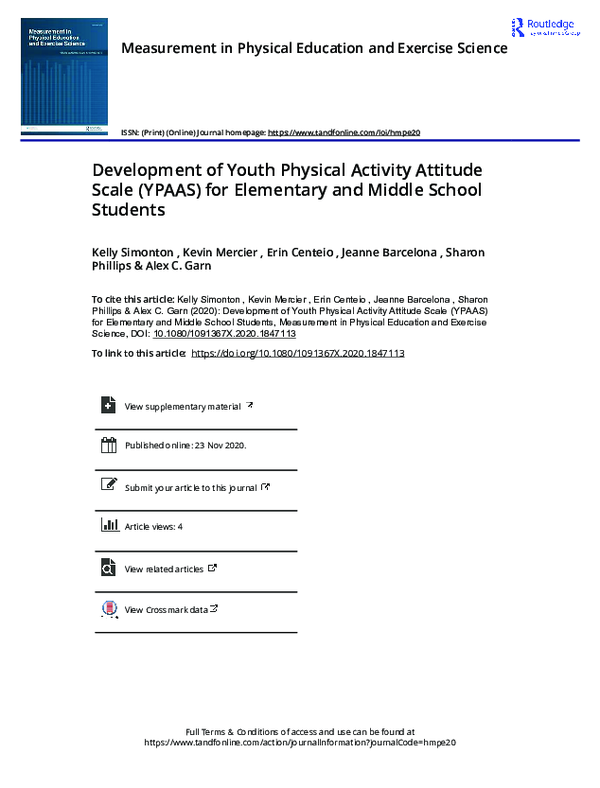 (PDF) Development of Youth Physical Activity Attitude Scale (YPAAS) for ...
