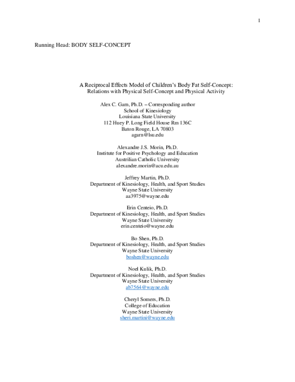 (PDF) A Reciprocal Effects Model of Children’s Body Fat Self-Concept ...