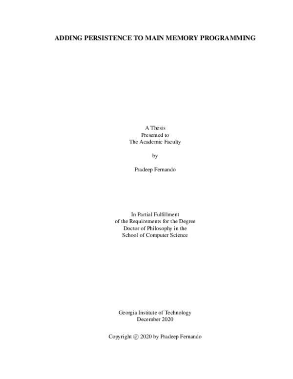 (PDF) Adding Persistence to Main Memory Programming