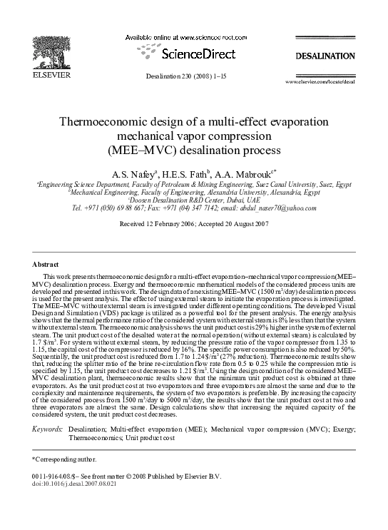 (PDF) Thermoeconomic Analysis of Multi Stage Flashthermal Vapor Compresssion (Msf-Tvc ...
