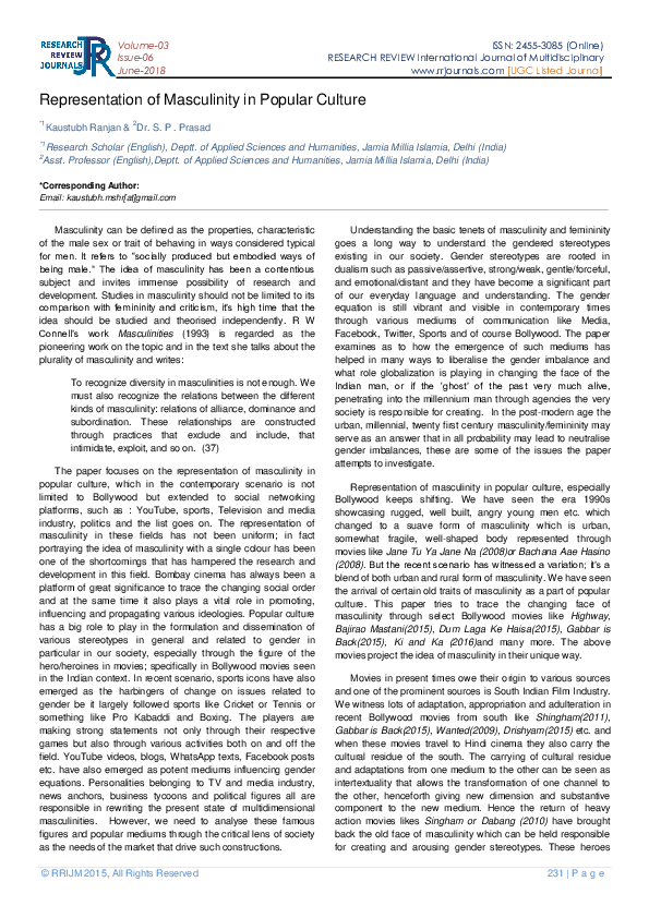 (PDF) Representation Of Masculinity In Popular Culture | Kaustubh ...