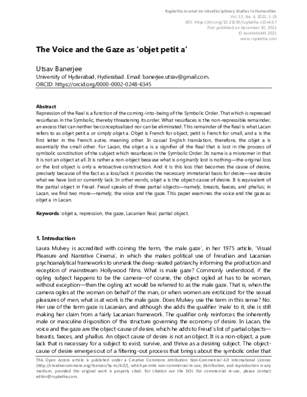 (PDF) The Voice and the Gaze as ‘objet petit a’