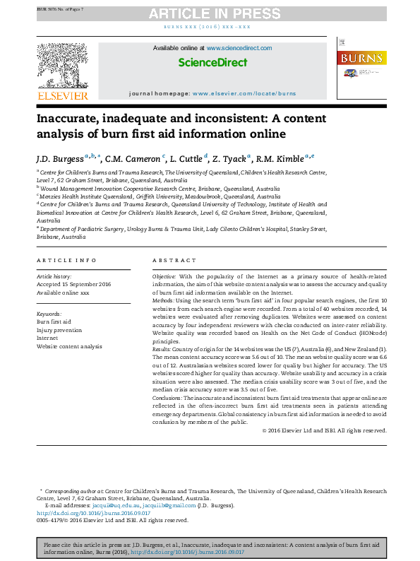 (PDF) Analyzing Online Burn First Aid Information