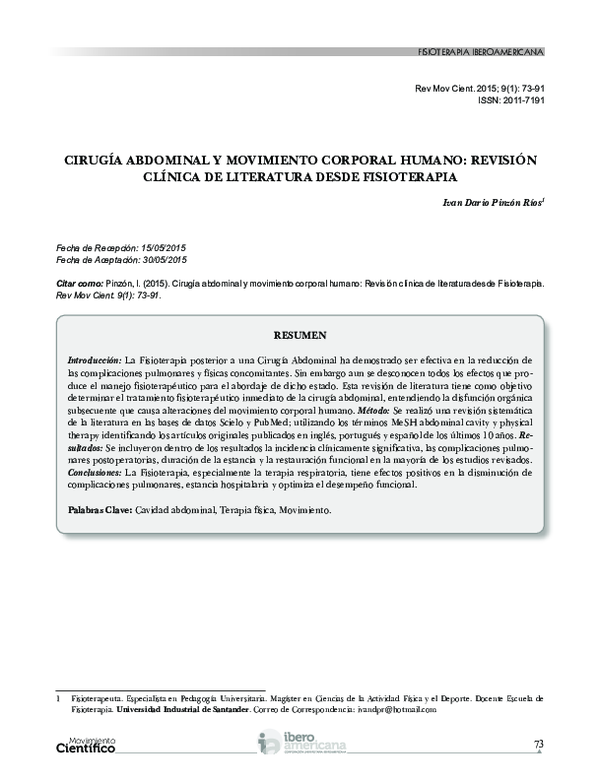 (PDF) Cirugía Abdominal y Movimiento Corporal Humano: Revisión Clínica ...