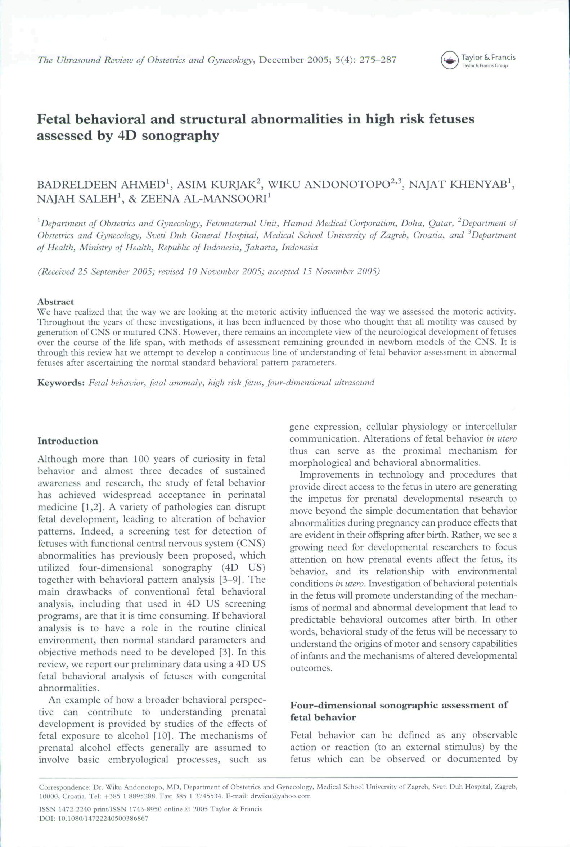 (PDF) Fetal behavioral and structural abnormalities in high risk ...