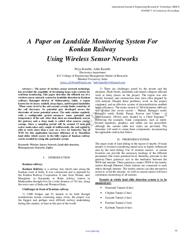 Pdf A Paper On Landslide Monitoring System For Konkan Railway Using Wireless Sensor Networks
